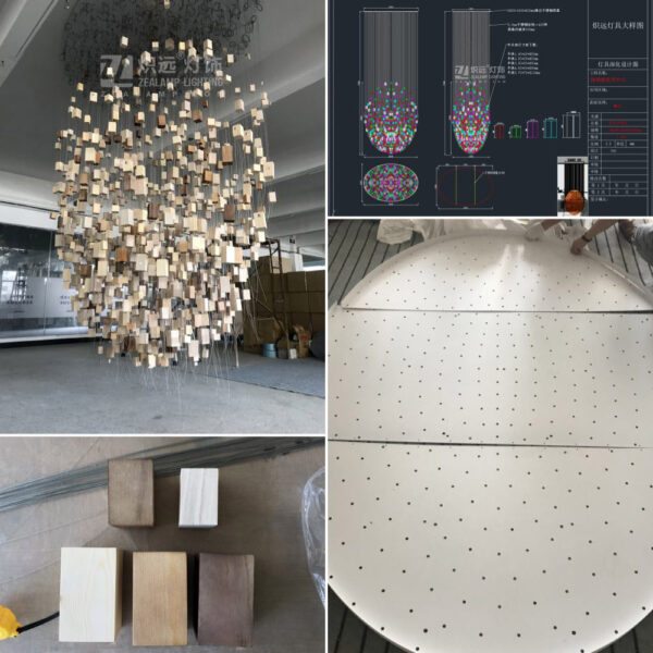 New World Center Office Building Lobby Wooden Block Installation Art ...