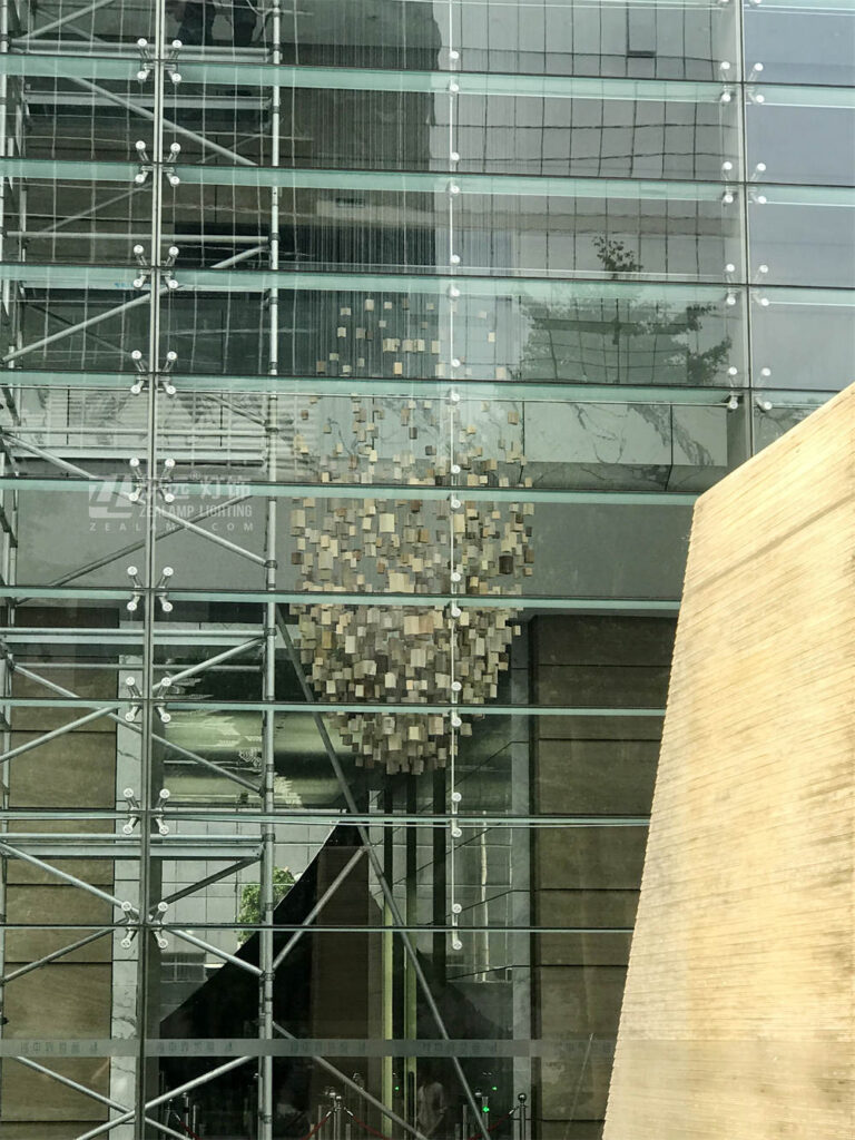 New World Center Office Building Lobby Wooden Block Installation Art ...