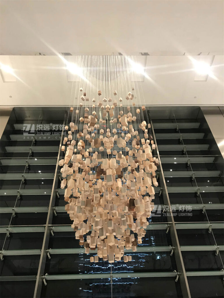New World Center Office Building Lobby Wooden Block Installation Art ...